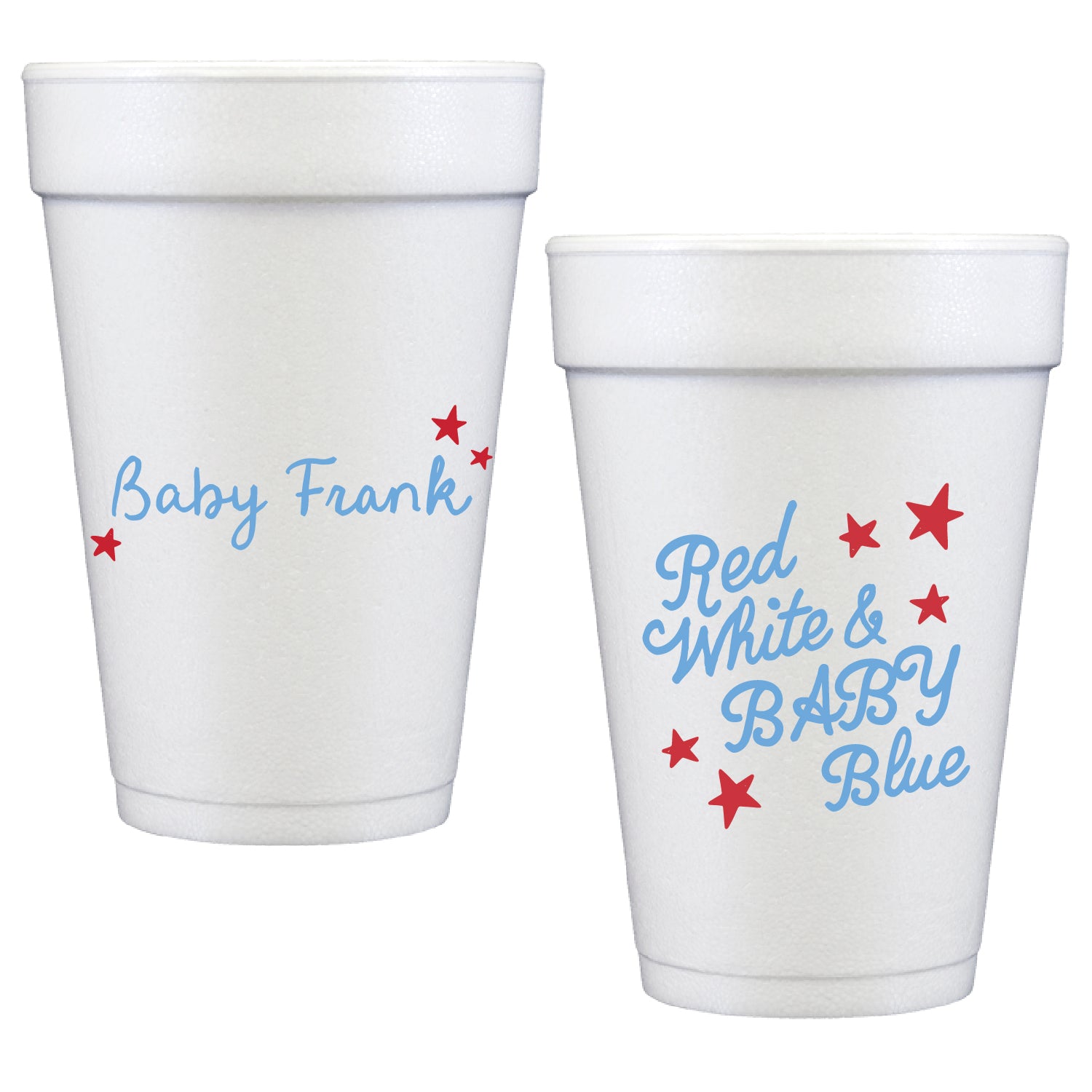 red, white & baby blue personalized styrofoam cups – The Essential Market